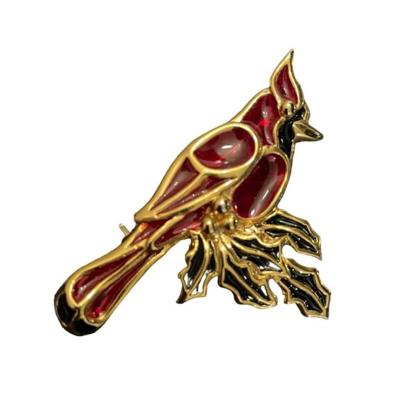 Unbranded | Jewelry | Vintage Gold Red Enamel Cardinal Bird Brooch Pin ...
